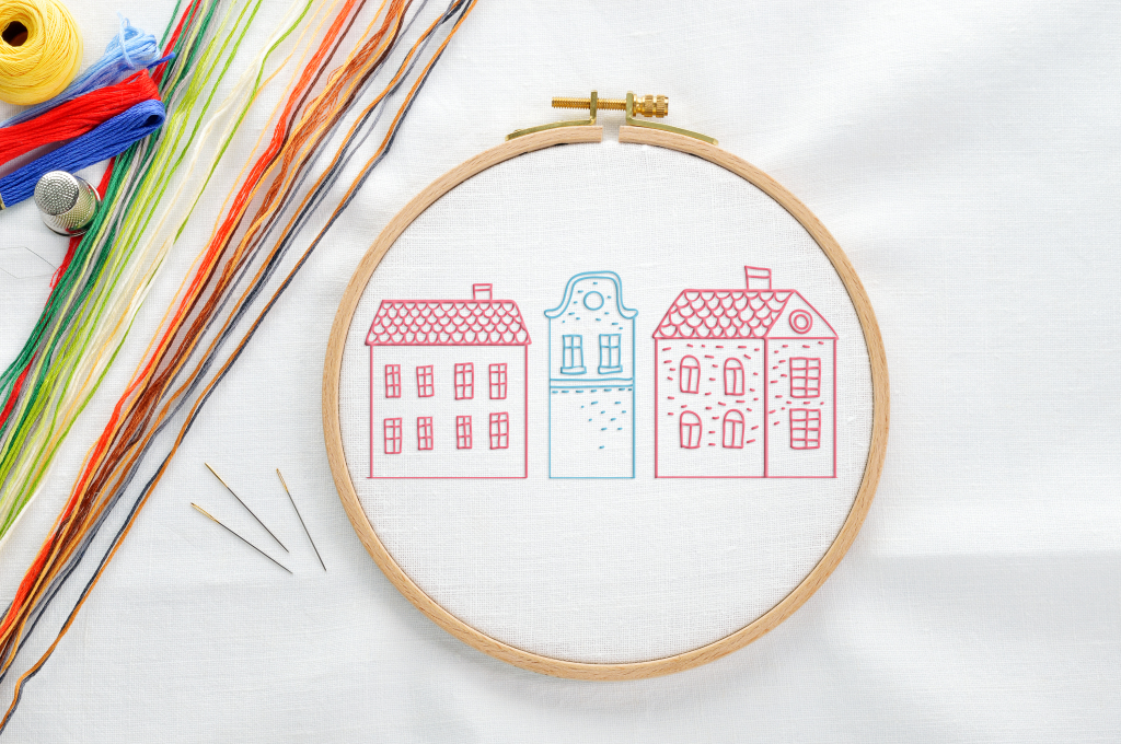 Free Cute Houses Embroidery Patterns Printable